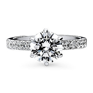 BERRICLE Sterling Silver Solitaire Wedding Engagement Rings 2 Carat Round Cubic Zirconia CZ Promise Ring for Women, Rhodium Plated Size 6