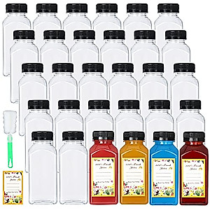 DANALLAN 30 Pack 8oz Empty Plastic Juice Bottles with Leak-Proof Caps Food Grade Recyclable Bulk Beverage Containers Clear PET Plastic Bottles for Homemade Juice, Smoothie, Milk and Drinks