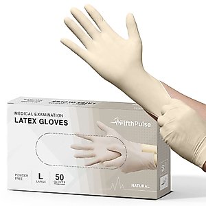 FifthPulse Medical Examination Latex Gloves X Small - 50 Count - Powder Free - Extra Thick 4.5 Mil - Natural Color - Non Sterile Disposable Gloves
