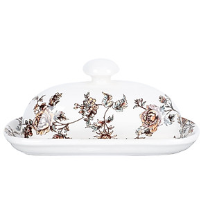 Vaguelly 1 Set Hand Drawn Ceramic Butter Dish with Lid, Vintage Butter Plate Tray with Handle Cover, Cheese Container Holder Butter Keeper for Home Kitchen