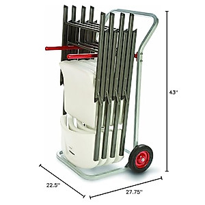 Raymond 750 Folding Chair Dolly with 8" x 1-3/4" Skid-Resistant Rubber Wheels, 180 lbs Capacity, 27-3/4" Width x 43" Height x 22-1/2" Depth