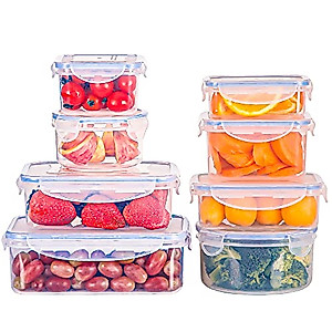 Food Storage Containers 8 PCS, Reusable Plastic Food Containers With Lids Airtight, BPA Free & 100% Leak-Proof, Microwave & Freezer and Dishwasher Safe, 8.2-50.75Oz
