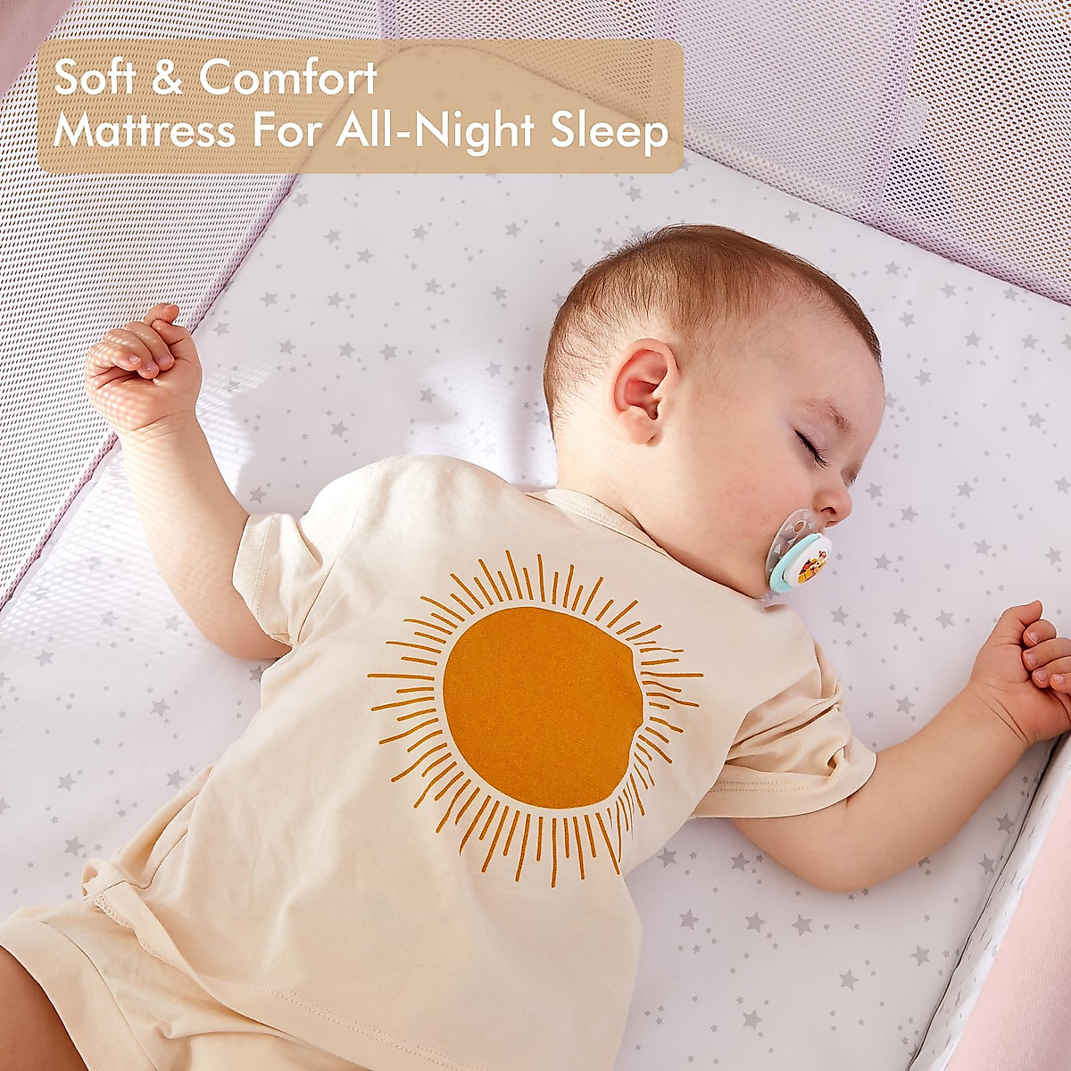 ANGELBLISS Baby Bassinet Bedside Sleeper with Gel Memory Mattress Topper, Easy Folding Portable Bassinet for Baby with Wheels, Mattress with Removable Cover