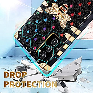 Loheckle for Samsung Galaxy S20 FE Case for Women, Designer Square Cases for Galaxy S20FE Case with Ring Stand Holder and Lanyard, Stylish Bees Luxury Cover for Samsung Galaxy S20 FE 5G 6.5 Inch