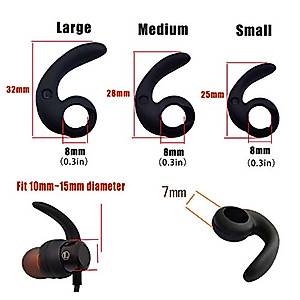 Replacement Earbuds Tips Budlock Earphone Soft Silicone Sport Grips Fins Wings Earhook Tips For in-Ear and Ear Canal Earbuds (3Black-LMS)