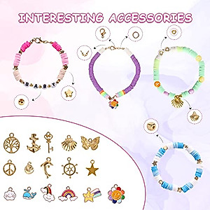 QUEFE 10800pcs Clay Beads Kit for Bracelet Making 72 Colors Flat Round Polymer Clay Beads Spacer Heishi Beads Jewelry Making with Pendant Charms Kit Letter Beads Elastic Strings