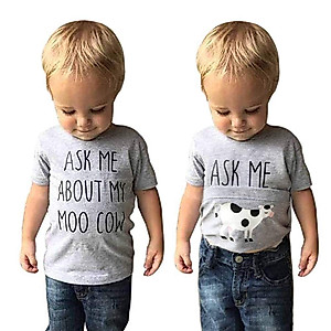 MODNTOGA Baby Boy Ask me About My moo Cow Shirt T-rex Ranch T-Shirt Kids Boy Short Sleeve Cow Tops Toddler Funny Dino Tees (Cow, 100(2-3 Years))