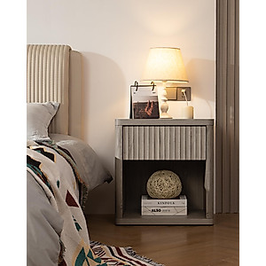 SICOTAS Night Stand Set of 2 Nightstands with Drawer Storage Bed Side Table End Table Large Modern Wood Wide Bedside Stand Mid Century Night Stands for Bedroom Living Room Sofa Couch Office (Grey)