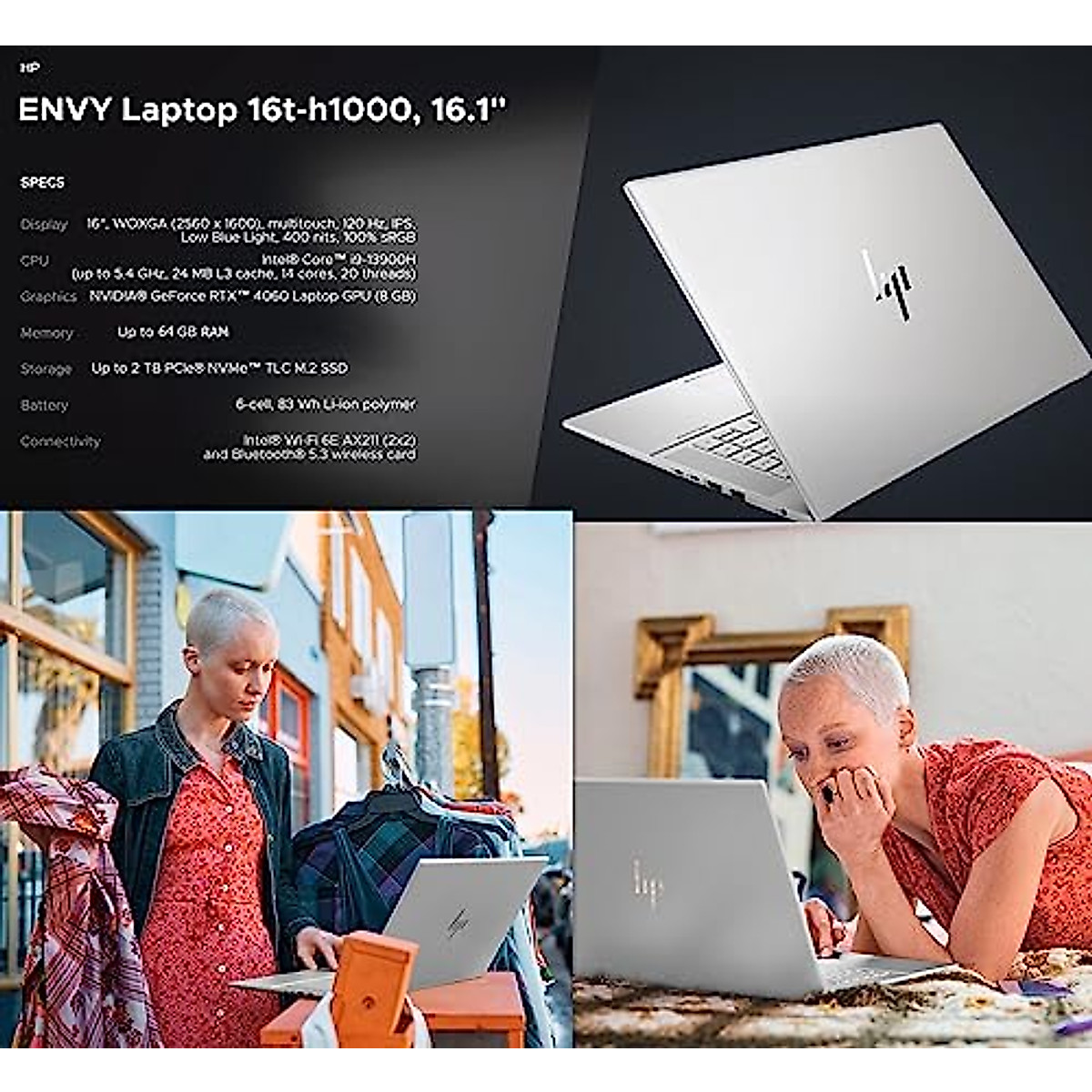 HP - ENVY 16" Laptop - QHD(2560 × 1600) Touch-Display - Intel Core i7-13700H - NVIDIA GeForce RTX 4060-2 x Thunderbolt (64GB RAM | 2TB PCIe SSD)