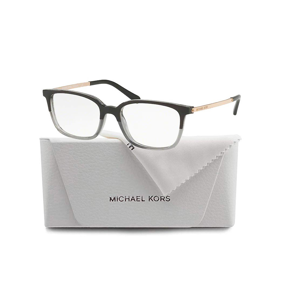 Michael Kors MK4047 BLY 3280 53M Black/Transparent Grey Rectangular Eyeglasses For Women+ BUNDLE with Designer iWear Eyewear Kit Care Kit