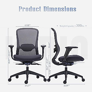 Ergonomic Mesh Office Chair, Mid Back Computer Executive Desk Chair with 4D Armrests, Slide Seat, Tilt Lock and Lumbar Support