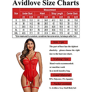 Avidlove Womens Lingerie Sexy with Garter Belt Deep V Bodysuit for Women Teddy Lingerie Strappy Bra One Piece Lingerie(Red, Medium)
