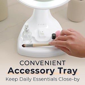 Zadro 11" W Max Bright Fluorescent Lighted Makeup Mirror with Magnification 10X/1X Swivel Head Tray Makeup Light Mirror, White