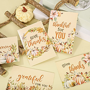 AnyDesign Watercolor Autumn Greeting Cards Bulk 36 Pack Thanksgiving Pumpkin Greeting Cards with Matching Seal Sticker Envelopes Thankful Note Cards for Wedding Baby Shower Birthday Stationery