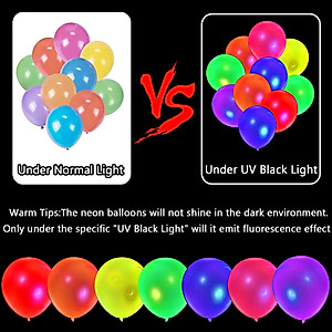 100 Pcs Neon Balloons, 12”UV Colorful Blacklight Balloons Glow in the Dark Luminous Helium Latex Balloon for Birthday, Wedding, Neon Party, Glow Party Decorations Supplies