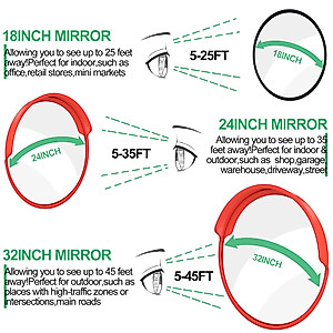 24" Security Mirror PC Convex Traffic Mirror Wide Angle Curved Safety Mirror Circular Pole Mount w/Adjustable Bracket for Outdoor Indoor Driveway Road Shop Garage Parking Lot Blind Spot Hidde