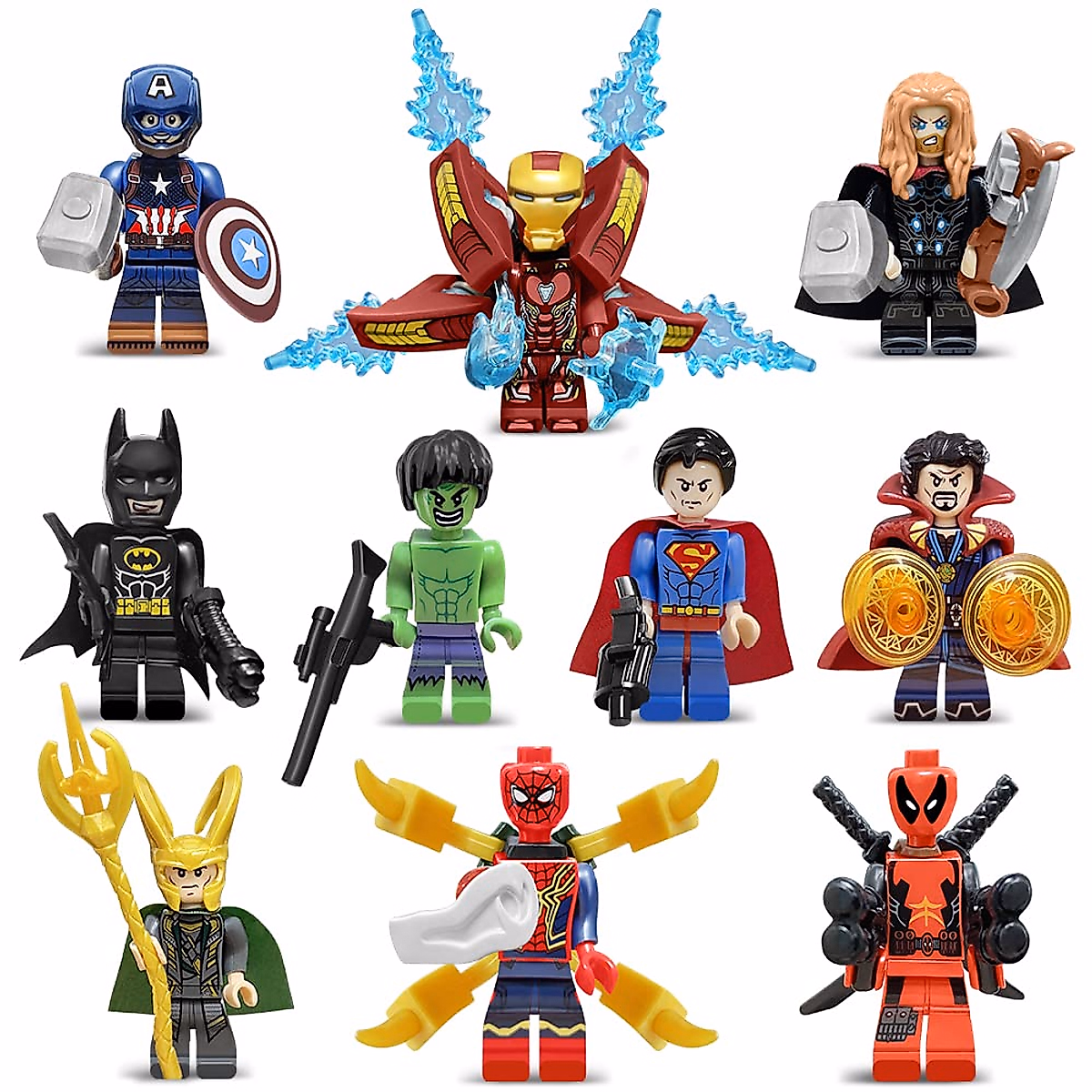 FILDANCO 10 Pcs Minifigures Building Blocks Kit, Superhero Action Figures Toys Gifts for Birthday, Christmas, Easter, Children's Day for Superhero Fans Kids Boys Girls