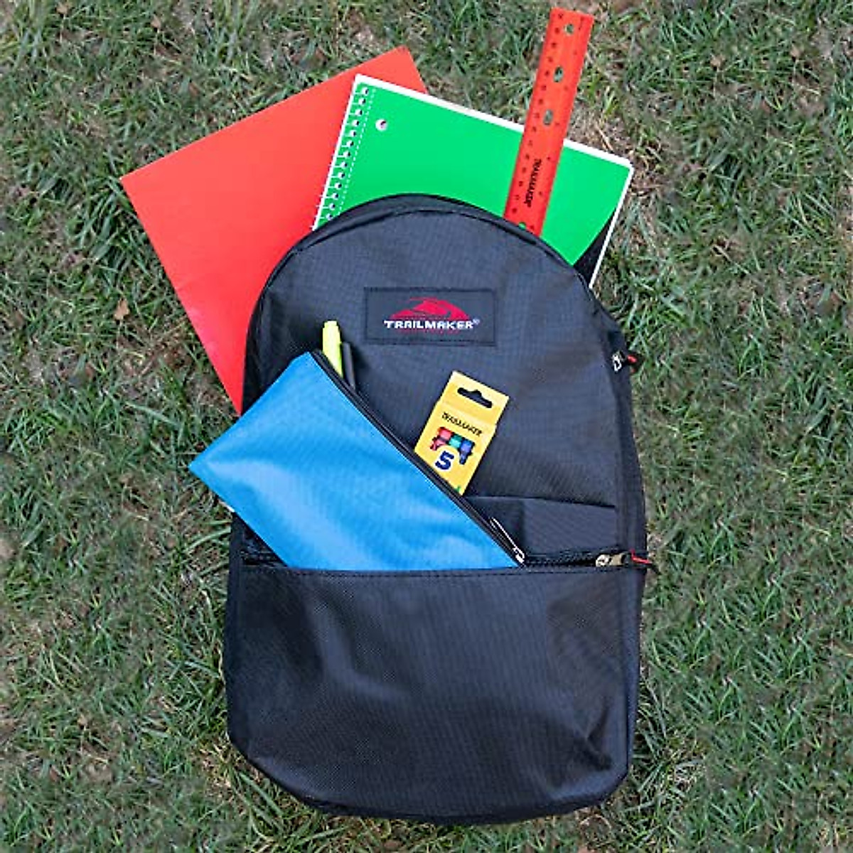 Trail maker Pre-Filled 17" Backpack & School Supply Kit - 20 Piece Back to School Supplies with Backpack (Black Pack)