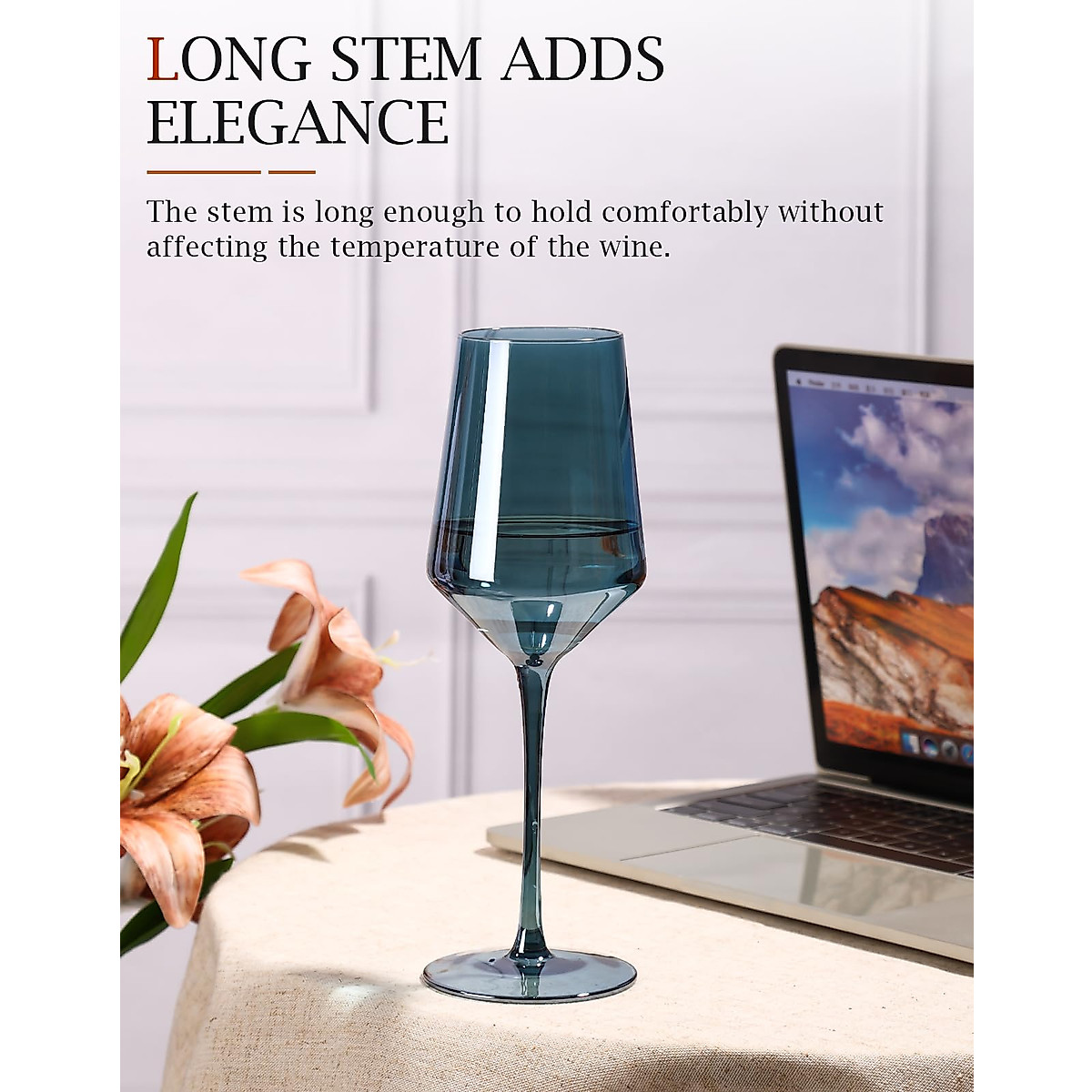 comfit Colored Wine Glasses Set of 6-15 oz, Unfading Color, Hand-blown Wine Glasses - Gifts for Wine Lovers, Thanksgiving Christmas Gifts for Women