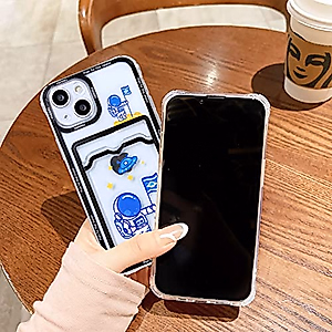 CEOKOK Compatible for iPhone 14 Case with Card Holder Slot Clear Design Astronaut Cute Aesthetic Transparent Anime Pattern Men Women Girls Kids Soft Silicone TPU Cool Protective Phone Case Cover