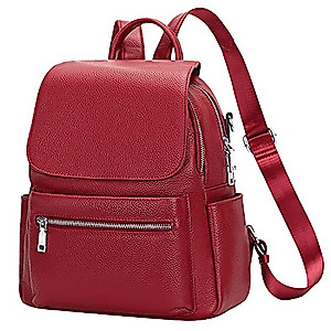 Over Earth Genuine Leather Backpack Purse for Women Fashion Travel Leather Rucksack Purse with Flap for Ladies(O138E Wine Red)