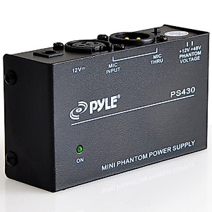 PYLE-PRO Universal Compact Phantom Power Supply - Selectable +12 / +48 Volt Regulated Single Channel Home Condenser Microphone Power Supply Box, Includes 12V DC Adapter, LED Indicator - Pyle PS430