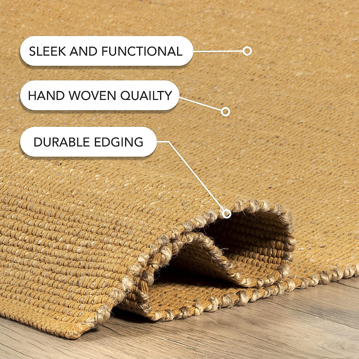 nuLOOM 9x12 Elfriede Jute & Cotton Hand Woven Area Rug, Natural, Solid Rustic Farmhouse Style, Weaved Design, Natural Fiber, For Bedroom, Living Room, Dining Room, Hallway, Office, Entryway