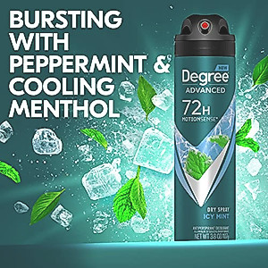 Degree Men Advanced Antiperspirant Deodorant Dry Spray Icy Mint 3 Count 72-Hour Sweat and Odor Protection Deodorant For Men With MotionSense Technology 3.8 oz