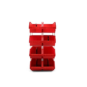DJC Supply Heavy duty thermoplastic storage bin organizer, Stackable, Hangable, Side-connect (RED (2 PACK), LARGE V2 8.4" X 14.5" X 6.9")