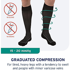JOBST Unisex Sport Knee High 15-20 mmHg Compression Socks, 1pcs, Black/Cool Black, Medium