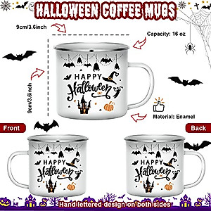 3 Pieces Halloween Coffee Mugs 16 oz Enamel Mugs Witch's Brew Trick or Treat Happy Halloween Coffee Cups Nice Present for Friend, Mom, Sister, Coworker (Bat Style)