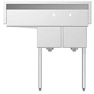 KoolMore - SB121610-16R3 2 Compartment Stainless Steel NSF Commercial Kitchen Prep & Utility Sink with Drainboard - Bowl Size 12" x 16" x 10", Silver