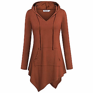 Tencole Tunic Tops for Women Loose Fit Dressy,Womens Hoodies Pullover Oversized Sweatshirt for Women Casual Long Sleeve Womens Tops Fall Outfits V Neck Halloween Orange 2XL