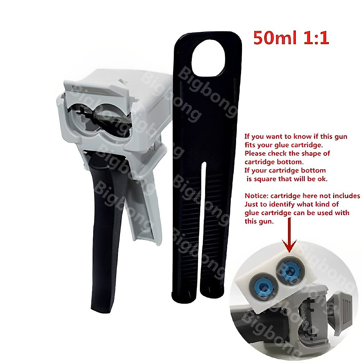 Bigbong 50ml 1:1 Epoxy Resin Adhesive Glue Cartridges Dispensing Gun AB 2-Part Dispenser Dual-Component Manual Applicator