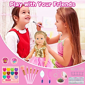 Ecore Fun 19 Pcs American 18 Inch Doll Clothes and Accessories Make Up Sets Includes Doll Dress Cosmetic Bag and Makeup Stuff for 18 Inch Doll Gneration Dolls（No Doll）