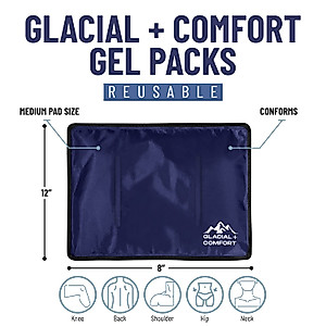 Glacial Comfort Gel Ice Pack for Injuries Reusable - (12" x 8") Cold Pads for Back Pain, Hip, Knee, Shoulder, Muscle Strains, Migraine & Postpartum Recovery with Flex Technology - Compression Pad.