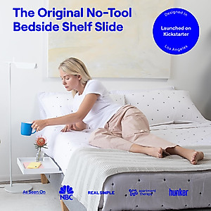 BedShelfie Bedside Shelf for Bunk Bed & Top Bunk, College Dorm Room Essentials, Loft Nightstand, Floating Bed Side Table Tray Storage, Dorm Room Decor, College Dorm Essentials - White Wood Slide