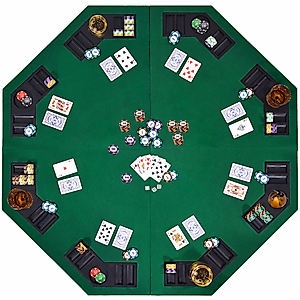 EVIEUN 48" 8-Player Foldable Poker Table Top, Casino Texas Hold'em Layout, Portable Anti-Slip Blackjack Poker Table Mat with Carrying Bag for Family Games Casino