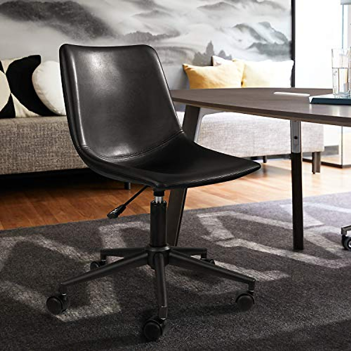 Homall Mid Back Office Chair PU Leather Computer Desk Chair Adjustable Swivel Task Chair Armless (Black)