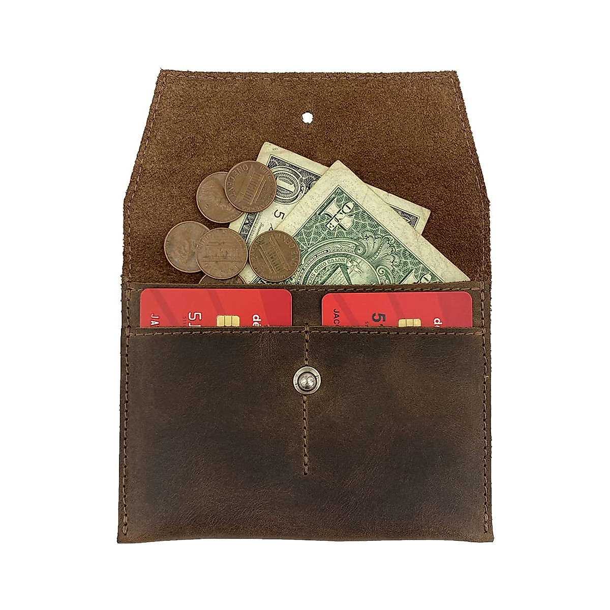 Heather's, Minimalist Wallet Handmade from Full Grain Leather - Durable Cash Organizer, Card Holder - Versatile Accessory for Everyday Use, Travel - Bourbon Brown