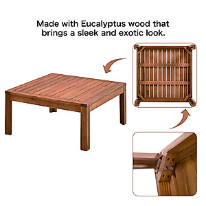 XD Designs, 4 Piece Outdoor Patio Furniture Set, Acacia Wood Sectional Sofa wSeat Cushions, Patio Sectional Conversation Seat with Couches and Coffee Table