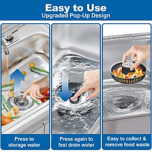 Auspok Upgraded 3 in 1 Kitchen Sink Silicone Drain Strainer Set, 304 stainless steel sink stopper, silicone anti-clogging catcher basket,3-layer leak-proof ring Filter for US standard 3-1/2 inch drain