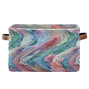 Kigai Pink-blue Texture Storage Baskets Rectangle Foldable Canvas Fabric Organizer Storage Boxes with Handles for Home Office Decorative Closet Shelves Clothes Storage