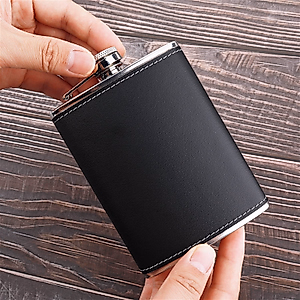 Hip Flask with Funnel, 8 oz Stainless Steel Whiskey Flask Portable Pocket Hip Flask for Men 100% Leak Proof Pocket Flask for Climbing Camping Barbecue Bar Party Drinker Black