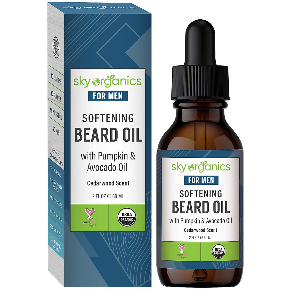 Sky Organics Men's Organic Softening Beard Oil for Face, USDA Certified Organic to Nourish, Condition & Soften, 2 fl. Oz
