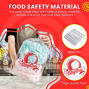 Clear Cotton Candy Bags with Ties, Bulk 500 Count, Cotton Candy Supplies Perfect for Cotton Candy Sticks and Cotton Candy Cones, Cotton Candy Bulk Individual Bags for Cotton Candy Stand Accessories