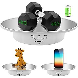 Motorized Rotating Display Stand,7.87inch /17.6LB Load, Mirror Covered 360 Degree Turntable Display Stand for Photography Products and Shows, Max Load 8KG/ 20CM Video Show (White)