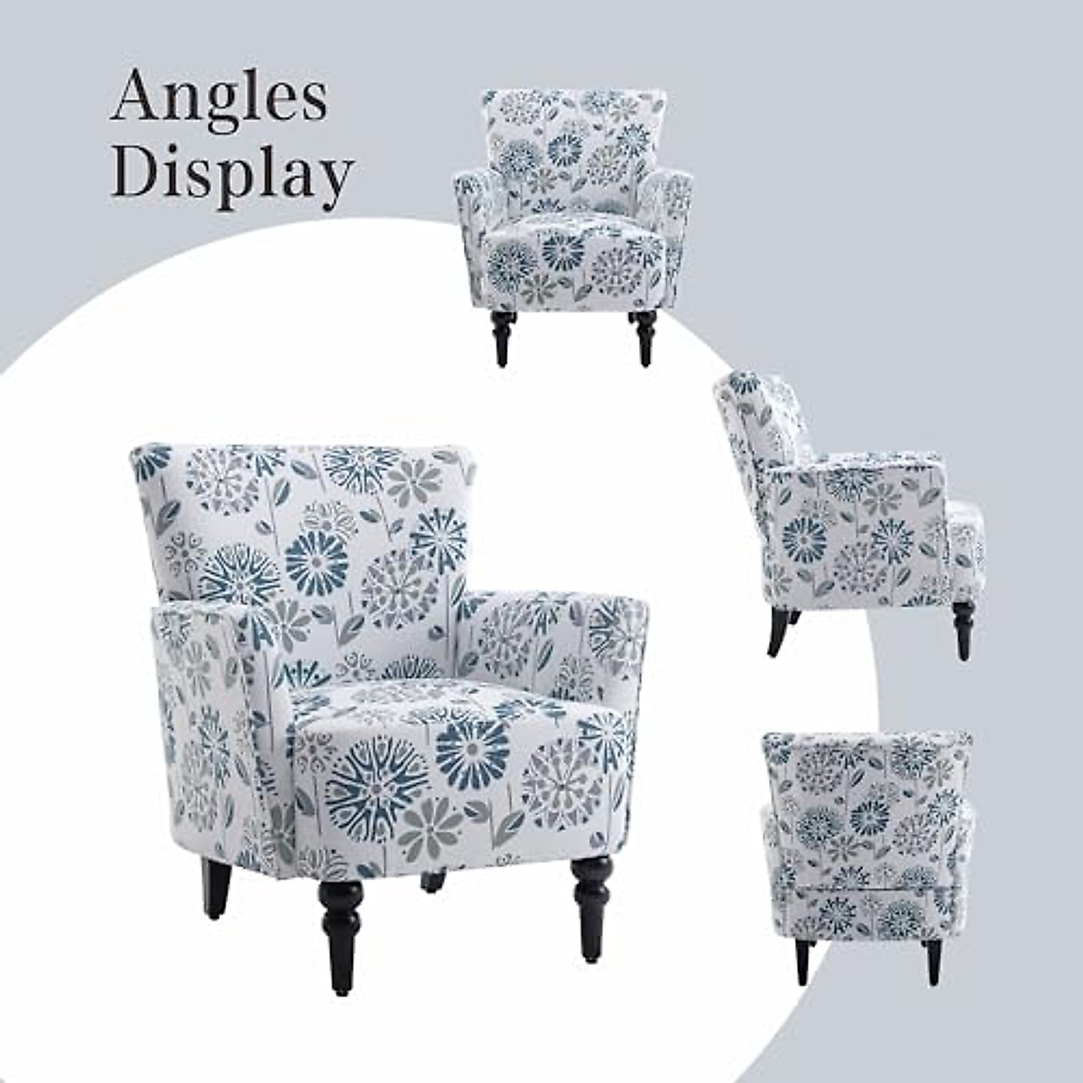 sunkind Mid Century Modern Chair Accent Chair with Arms, Linen Fabric Armchair Single Sofa Comfy Upholstered Reading Chair for Living Room Sitting Room Bedroom Studio,White Blue