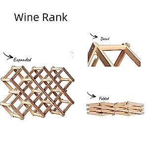 VGWHY Wine Rack, Wooden Wine Rack for 10 Bottle, Free Standing Wine Storage Racks Foldable for Kitchen, Party, Home Kitchen Bar Cabinets (Natural)