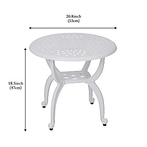 C/G Outdoor Side Tables,Cast Aluminum Patio End Tables,Anti-Rust Coffee Table for Garden Patio Lawn (Round-end Tables, White)